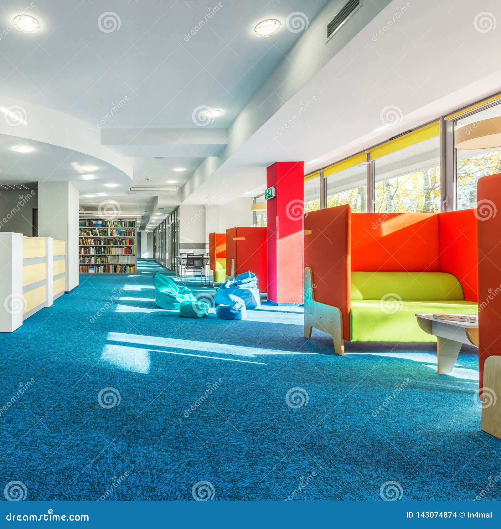 Library with Individual Study Space Stock Photo - Image of illumination ...