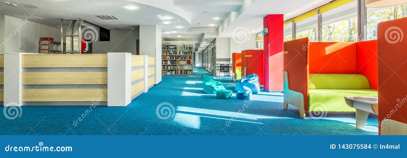Library with Individual Study Space Stock Photo - Image of modern ...