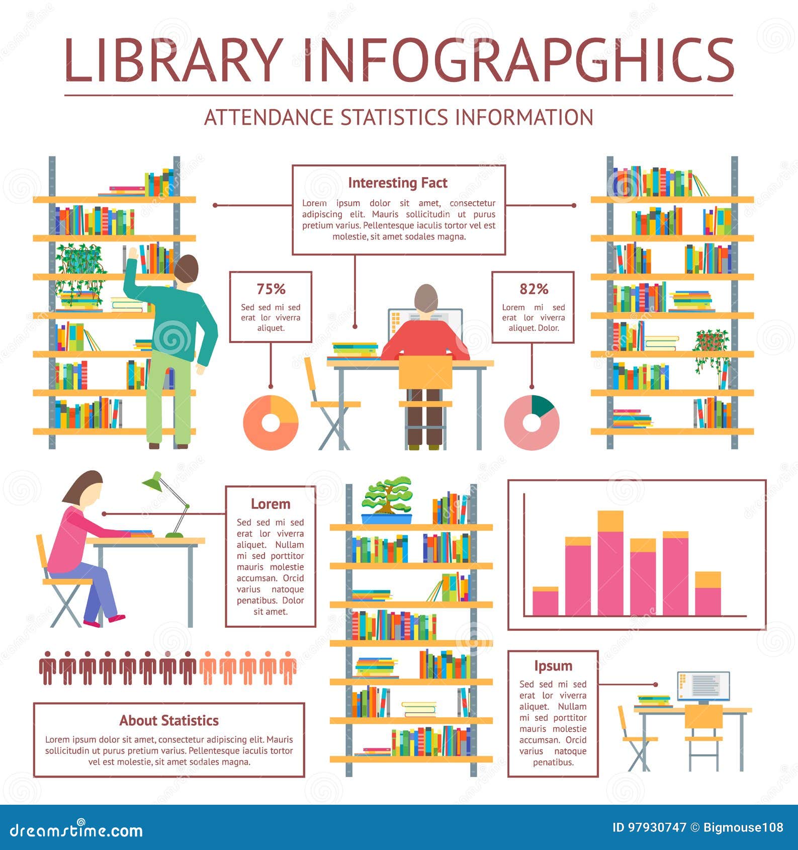 Library Infographics Banner Card. Vector Stock Vector - Illustration of ...