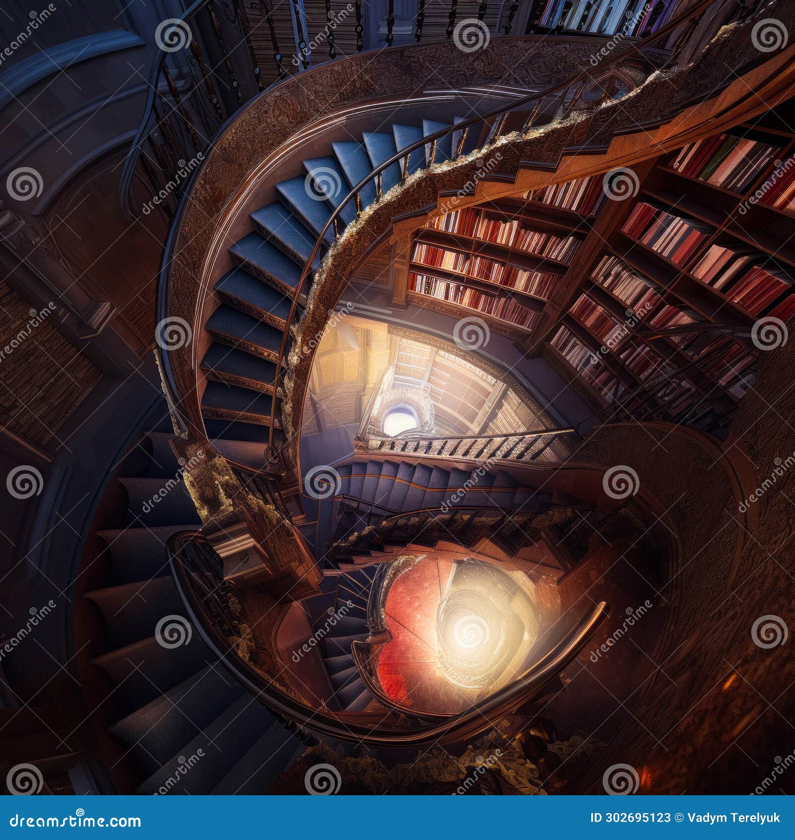 Library Interior Architecture. Wooden Stairs in Library Stock ...