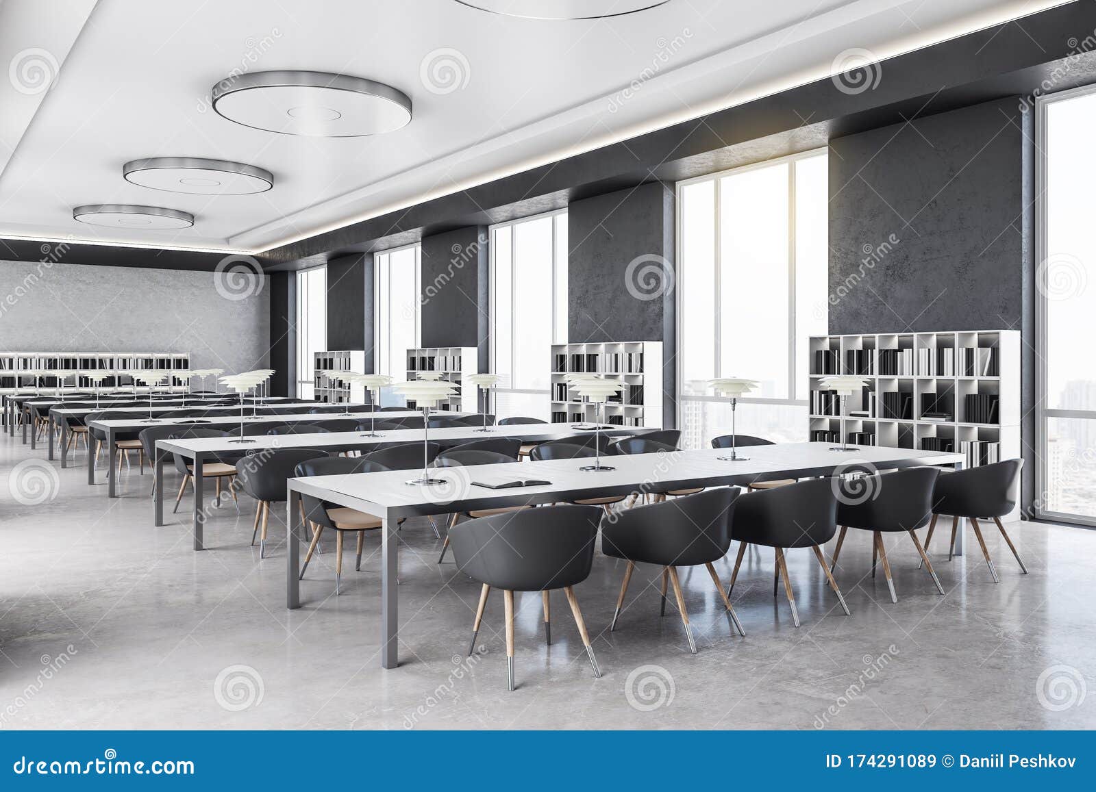 Library Interior with Bookshelves Stock Illustration - Illustration of ...