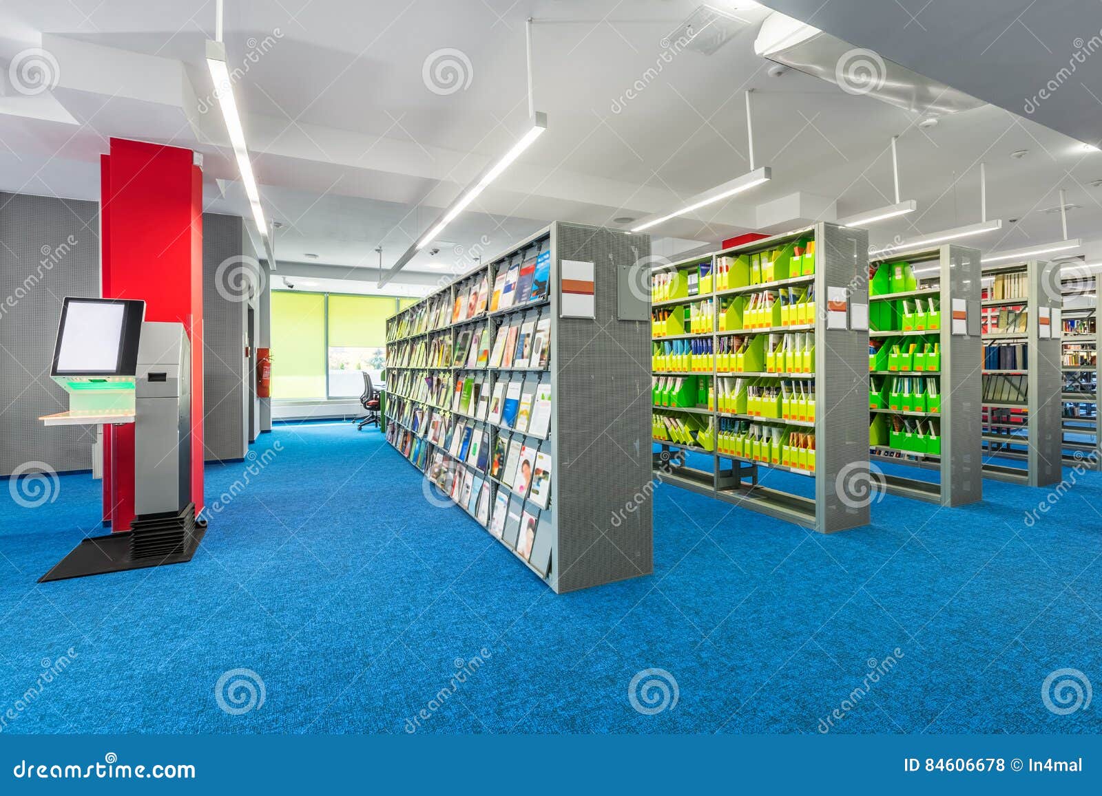Library Interior with Functional Shelves Stock Photo - Image of ...