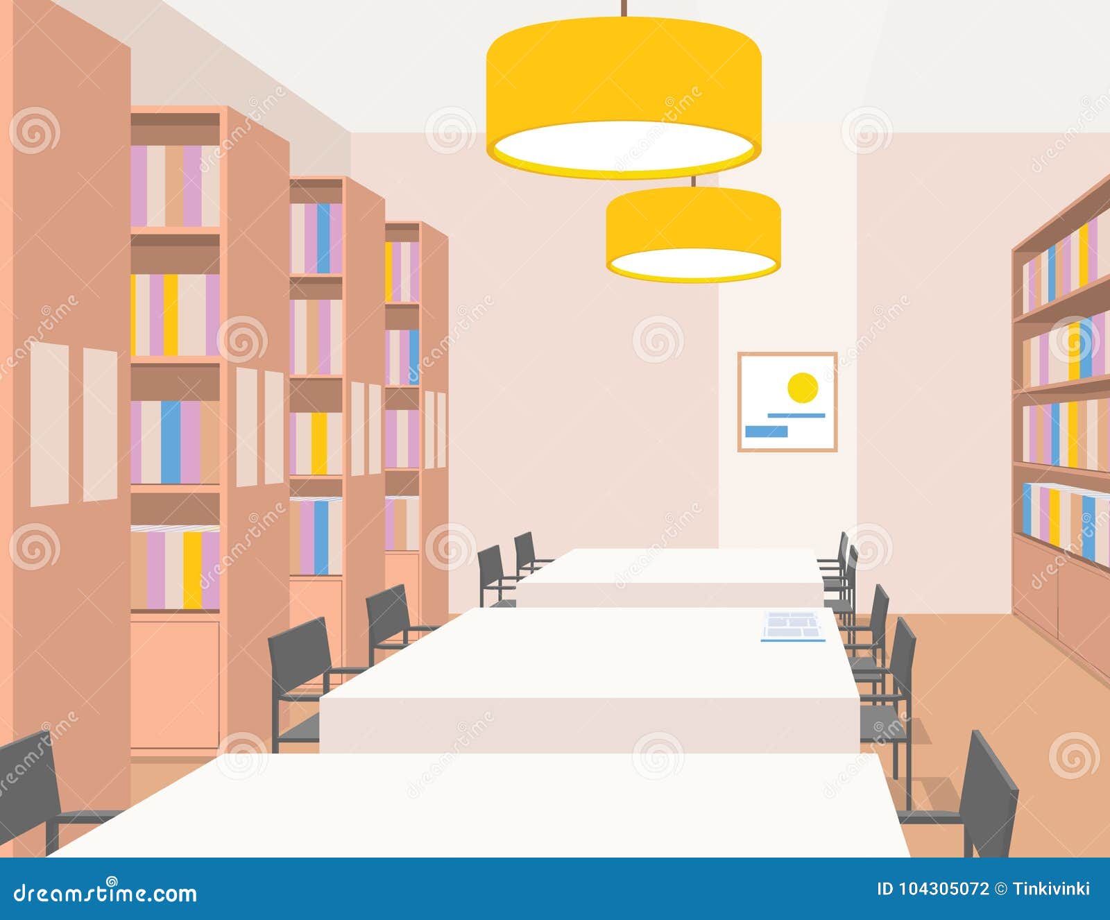 Library Interior with Furniture. Perspective View. Empty Space. Vector ...