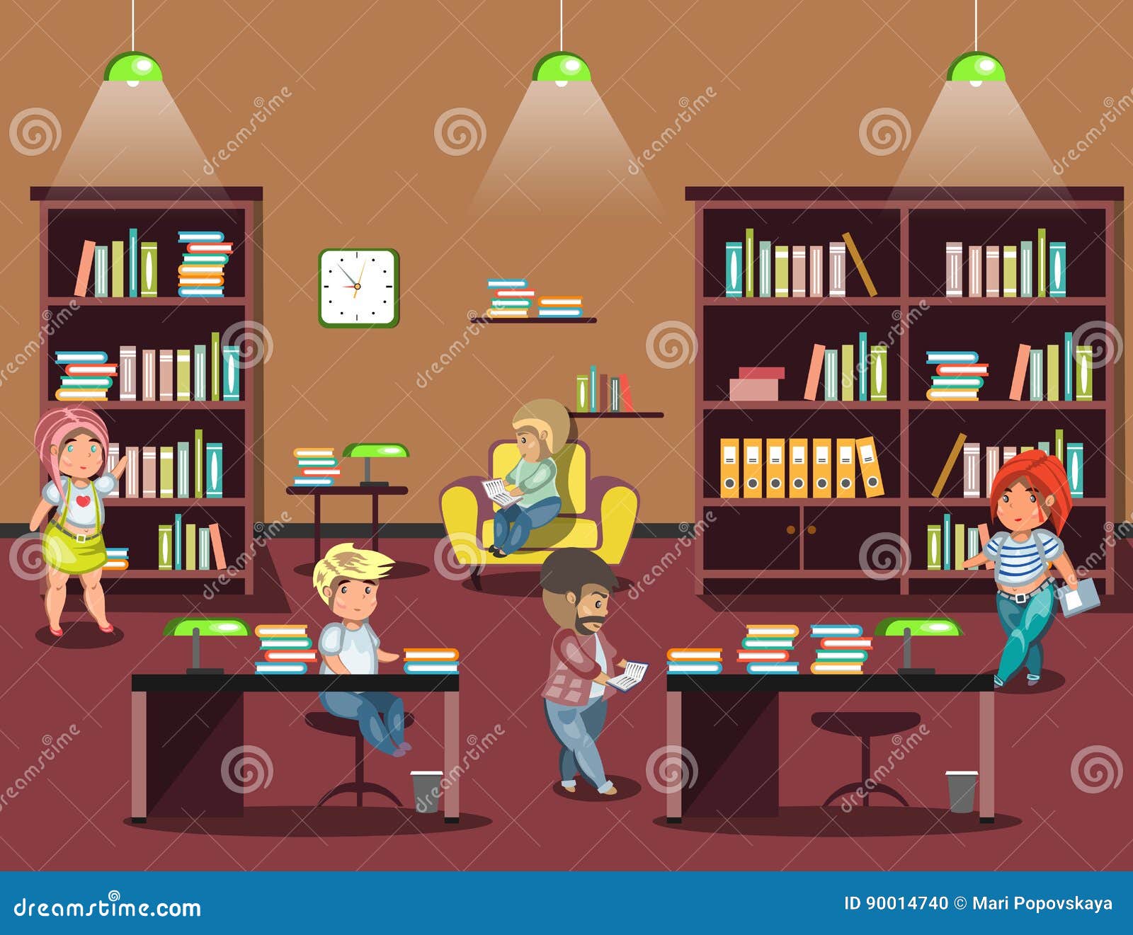 Library Interior with People Stock Vector - Illustration of infographic ...