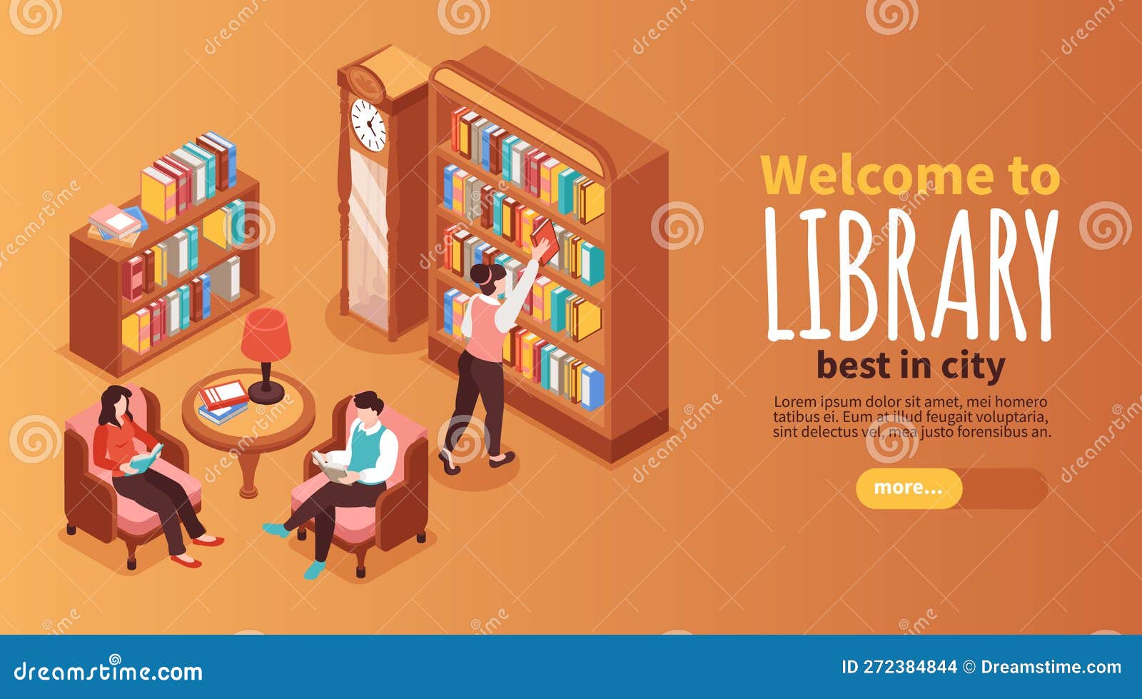 Library Isometric Horizontal Banner Stock Vector - Illustration of ...