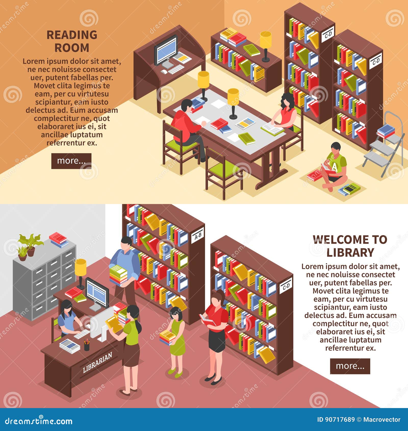 Library Isometric Horizontal Banners Stock Vector - Illustration of ...