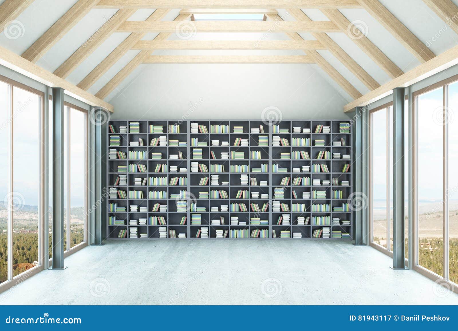 Library with Landscape View Stock Illustration - Illustration of ...