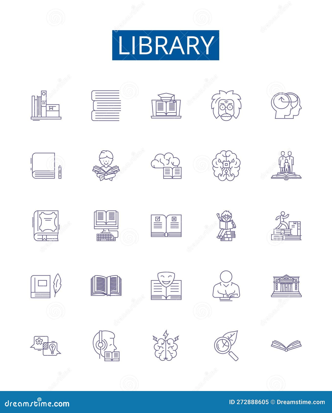 Library Line Icons Signs Set. Design Collection of Library, Books ...