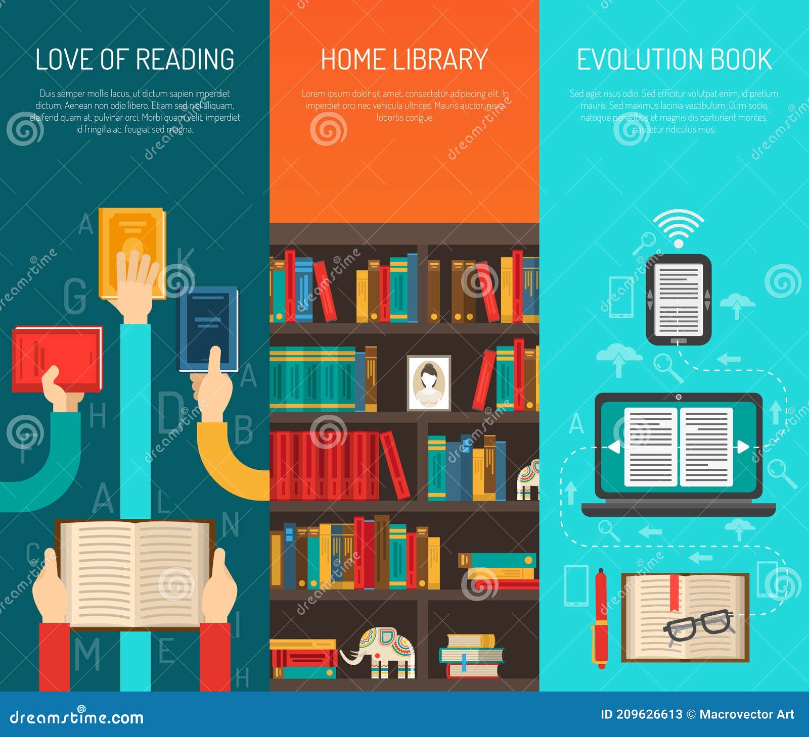 LIbrary Long Hands Flat Bannes Set Stock Vector - Illustration of ...