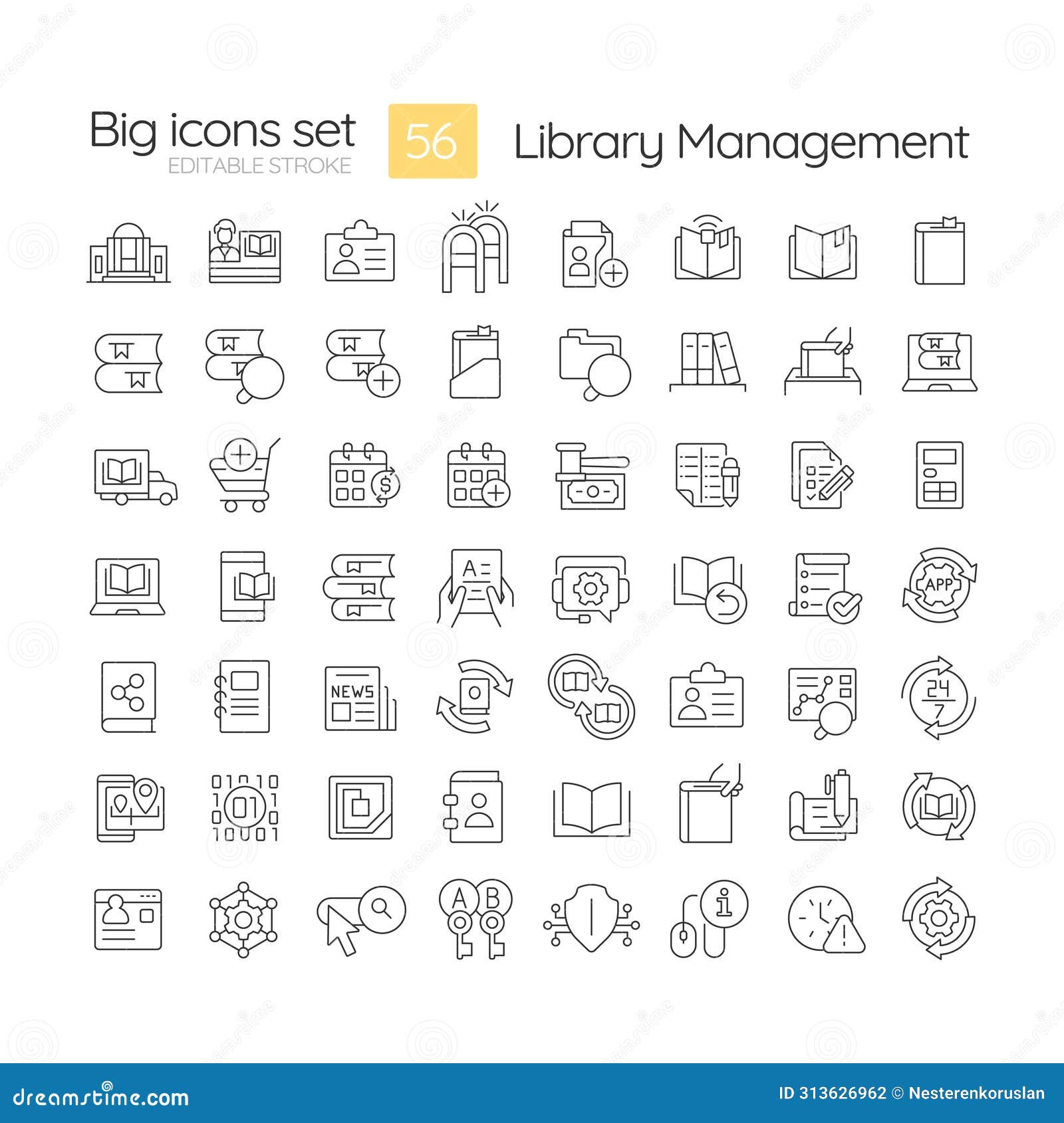 Library Management Linear Icons Set Stock Vector - Illustration of line ...