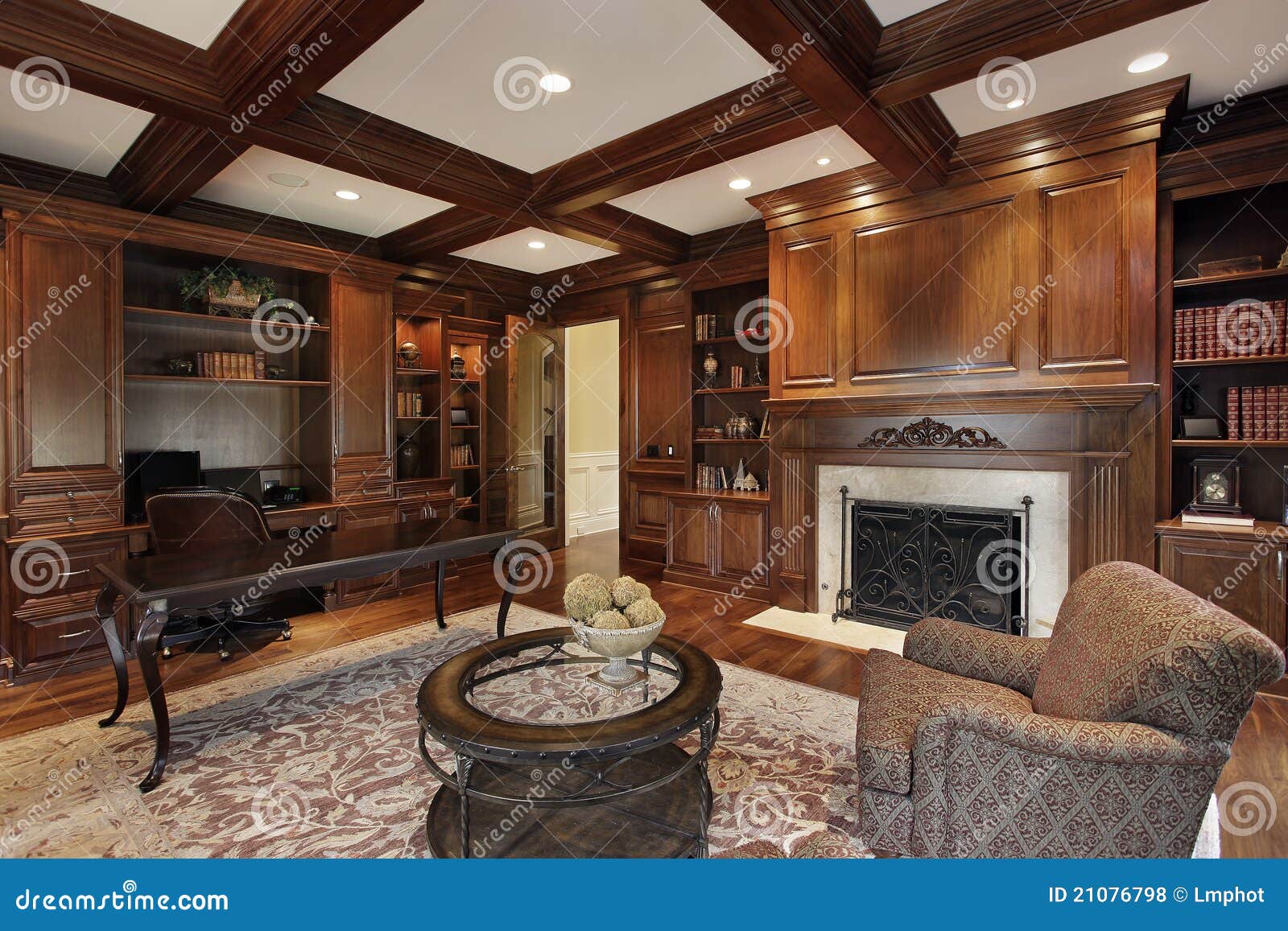 Library with Marble Fireplace Stock Photo - Image of home, room: 21076798