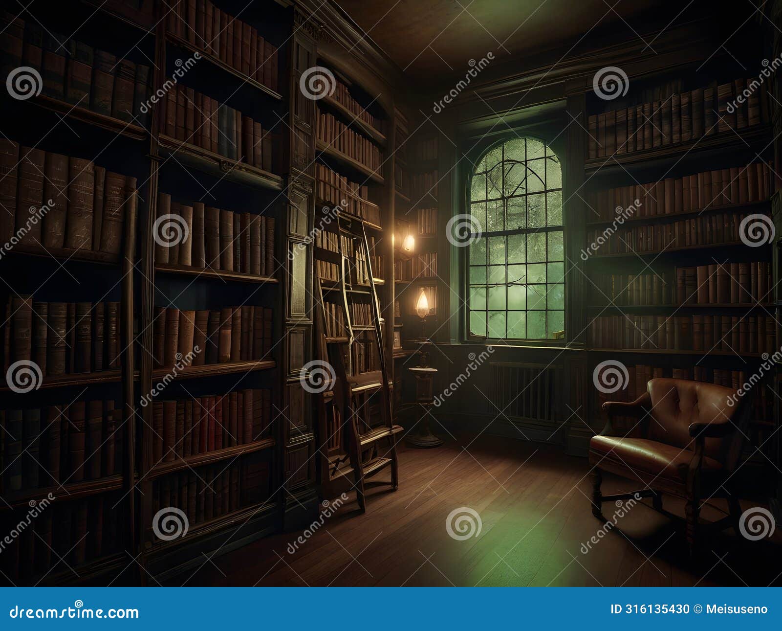 Library at Night, 3D Rendering Illustration Stock Illustration ...