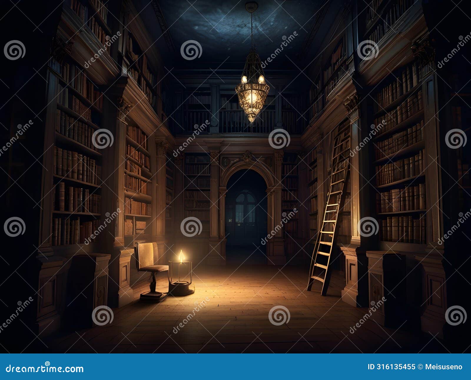 Library at Night, 3D Rendering Illustration Stock Illustration ...