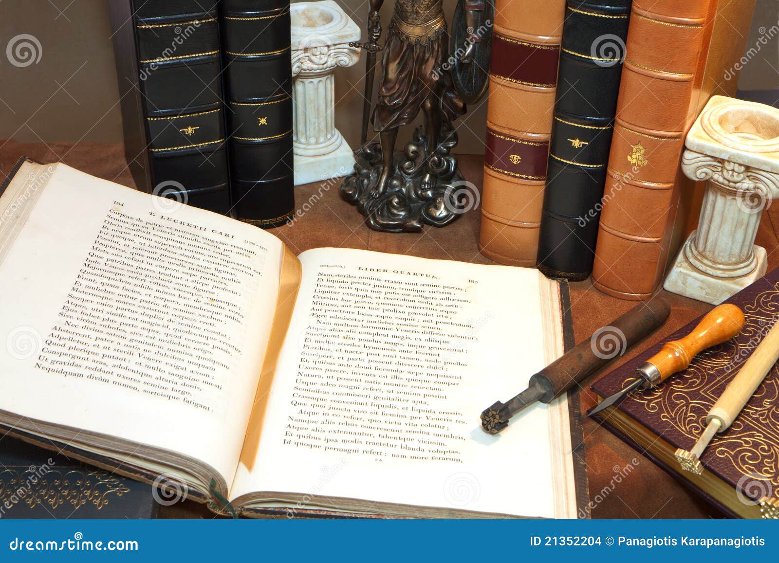 Library with Old Antique Books Stock Photo - Image of libris, hardback ...