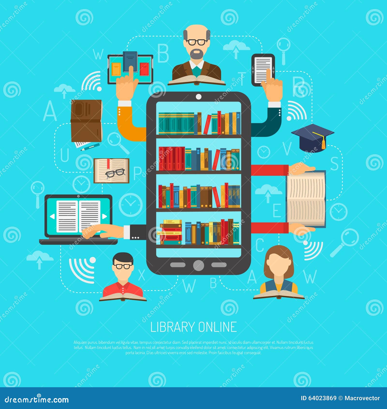 Library Online Cocept Layout Chart Print Stock Vector - Illustration of ...