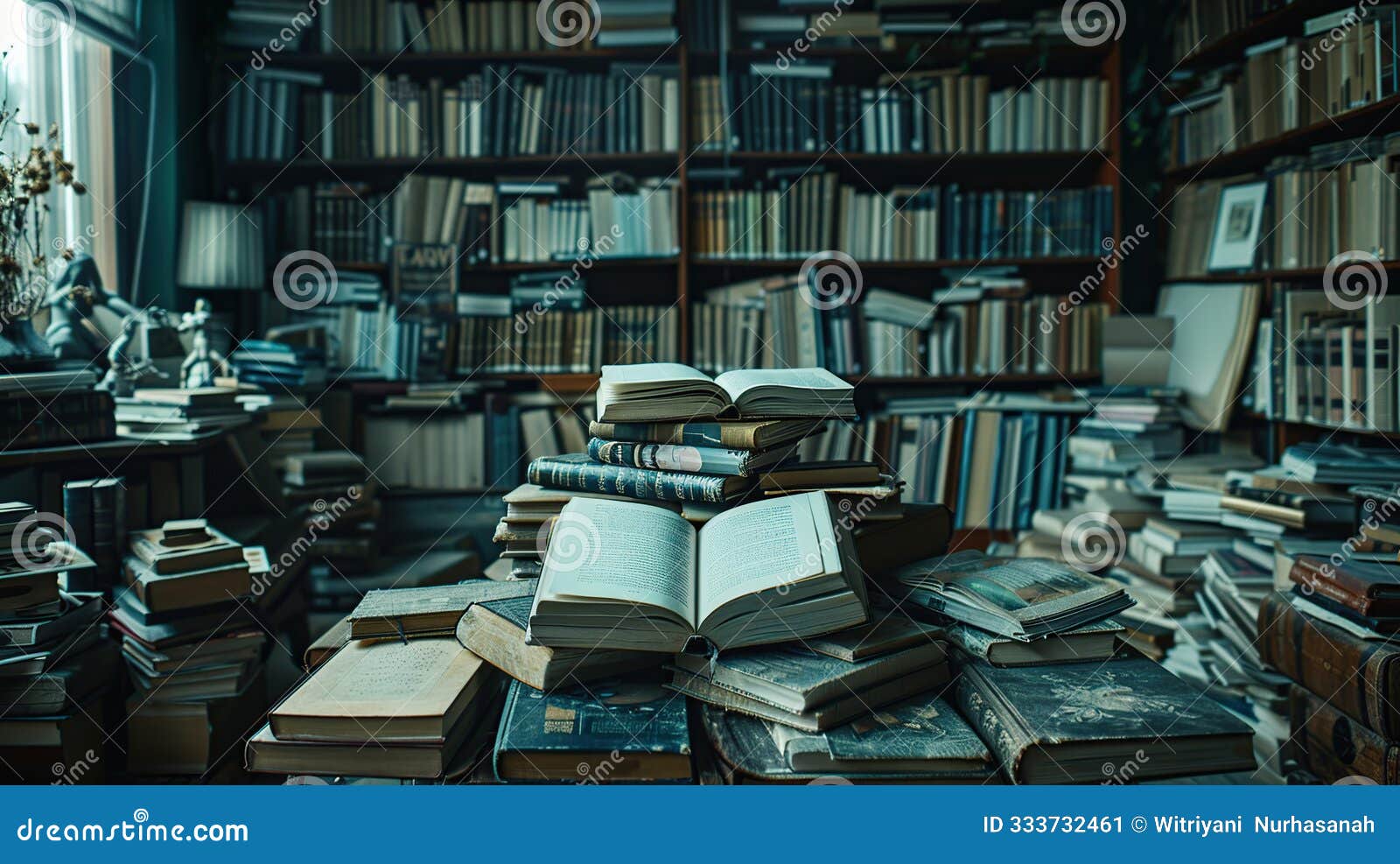 A Library Overflowing with Knowledge Stock Illustration - Illustration ...
