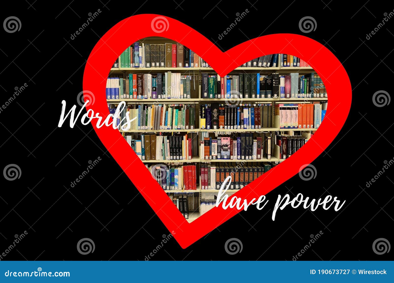 Library in a Red Heart Outline with Words Have Power Text Editorial ...