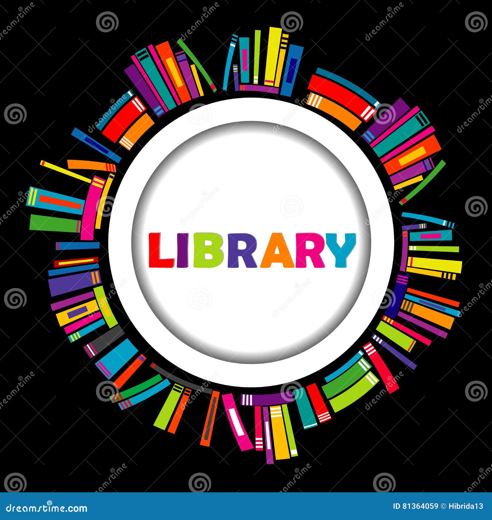 Library Round Frame with Books Stock Vector - Illustration of poster ...