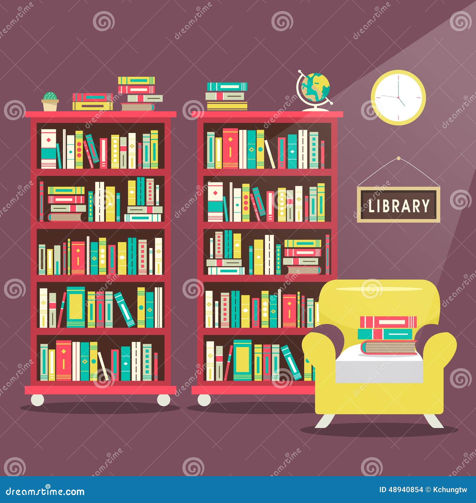 Library Scene Illustration in Flat Design Stock Vector - Illustration ...