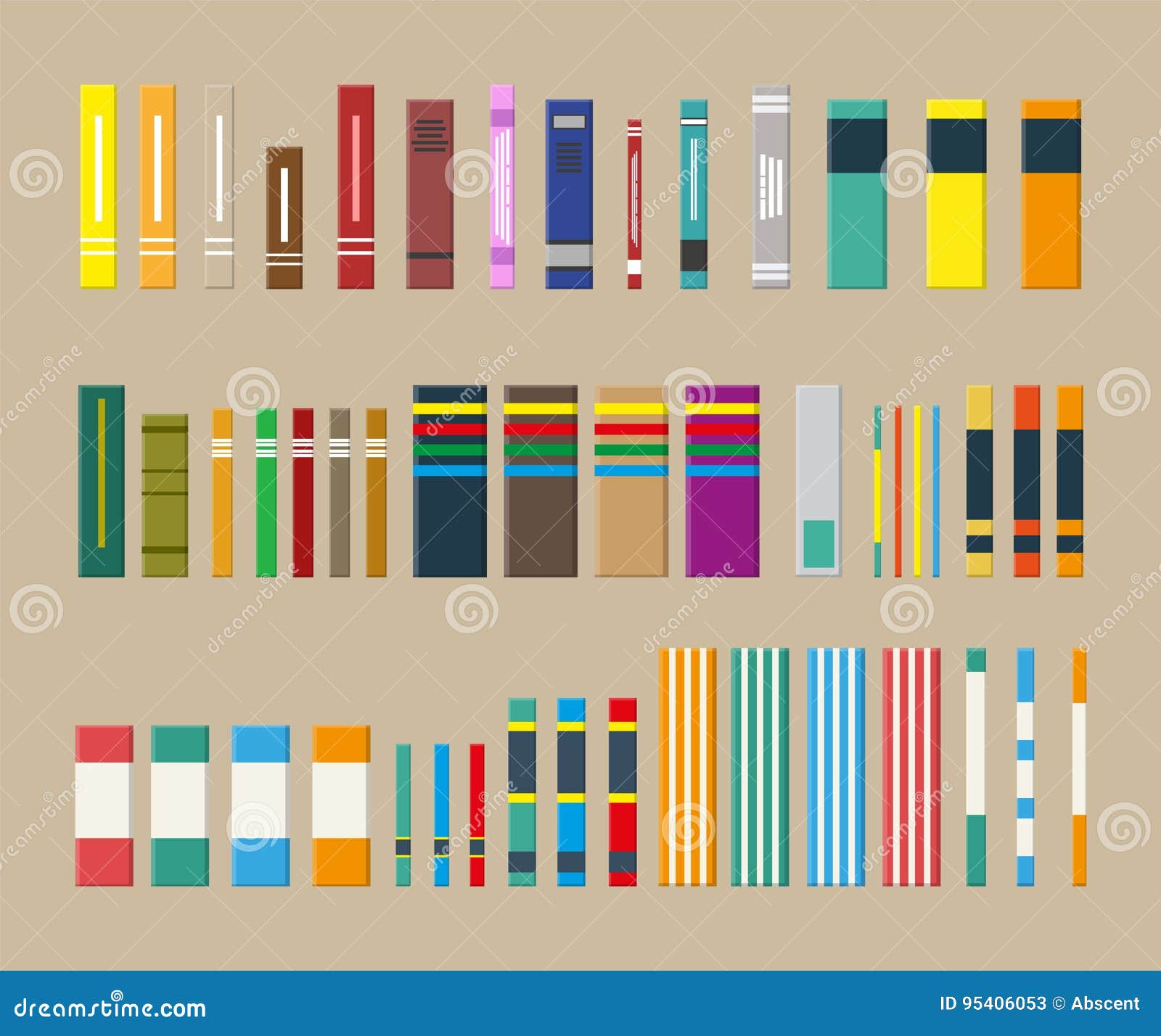 Library, Set of Different Books. Stock Vector - Illustration of read ...