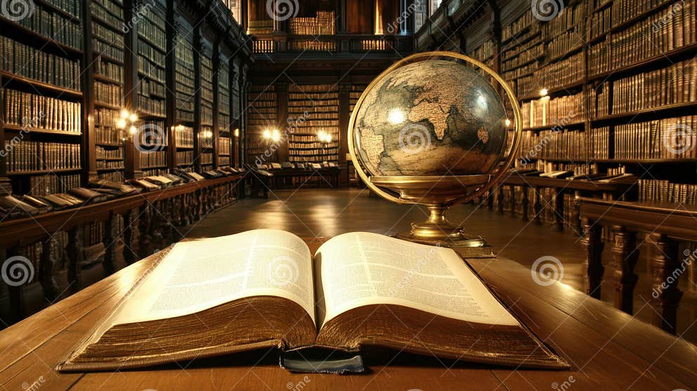 Library Setting with Open Book Symbolizing Study and Academic Knowledge ...