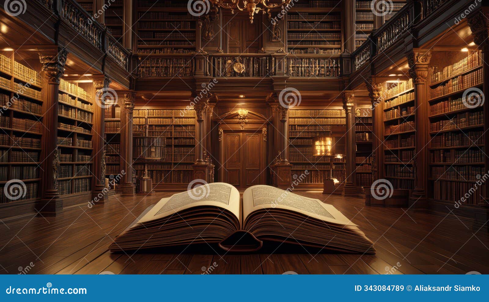 Library Setting with Open Book Symbolizing Study and Academic Knowledge ...