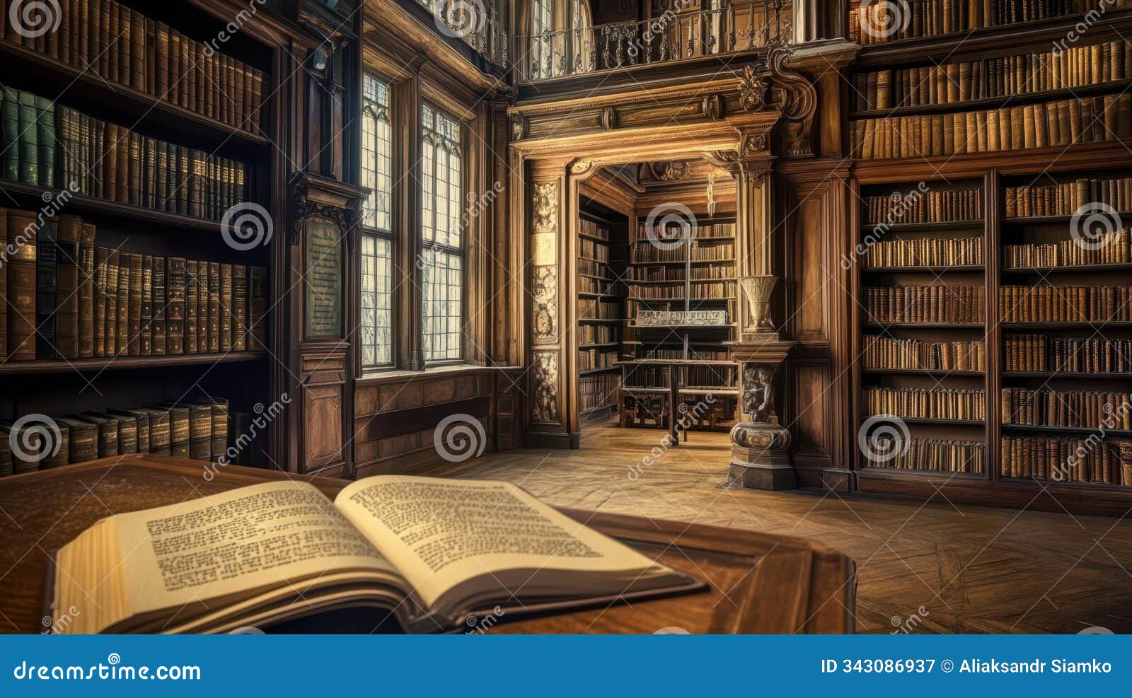 Library Setting with Open Book Symbolizing Study and Academic Knowledge ...