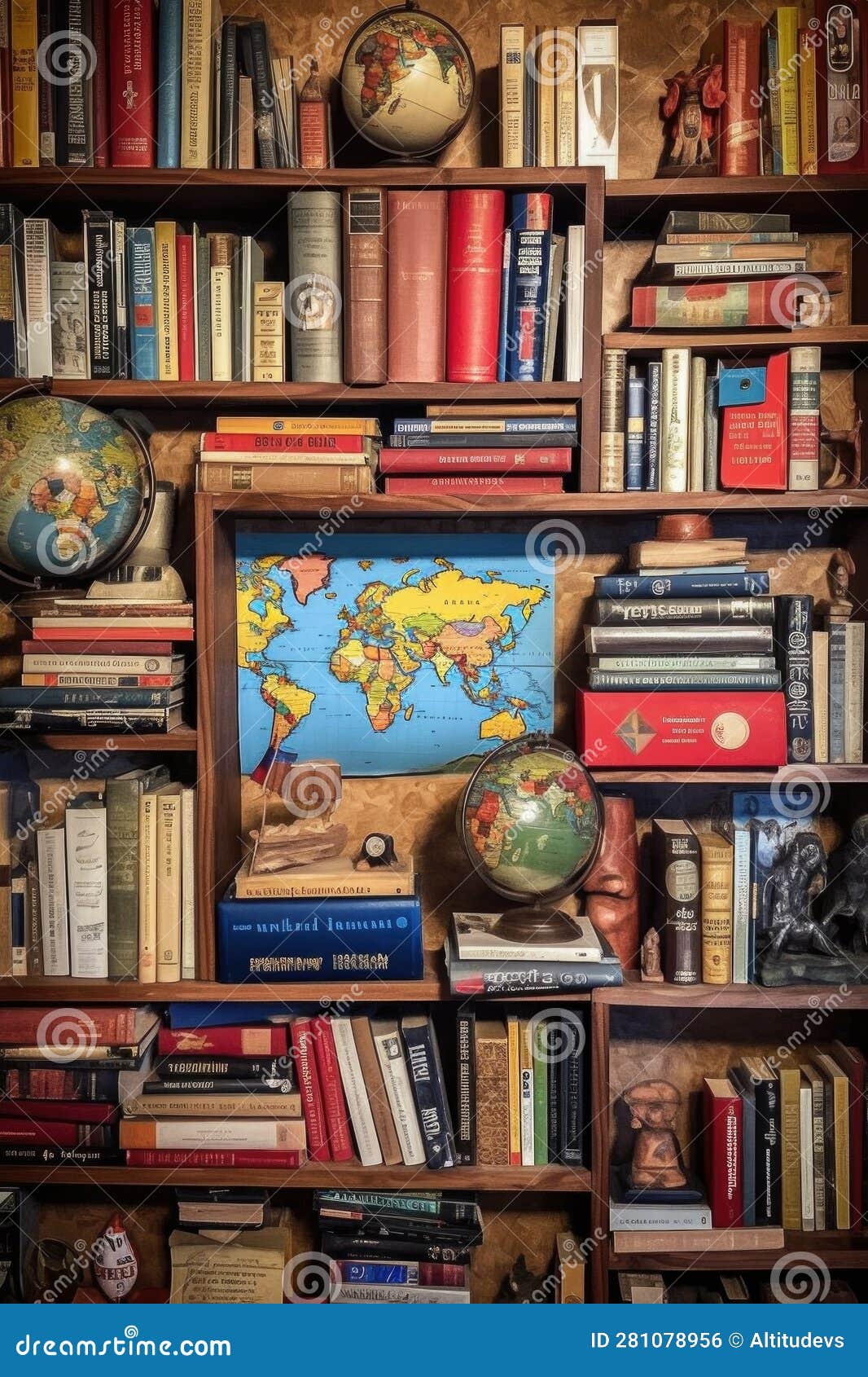 A Library Shelf with Books in Multiple Languages Stock Illustration ...
