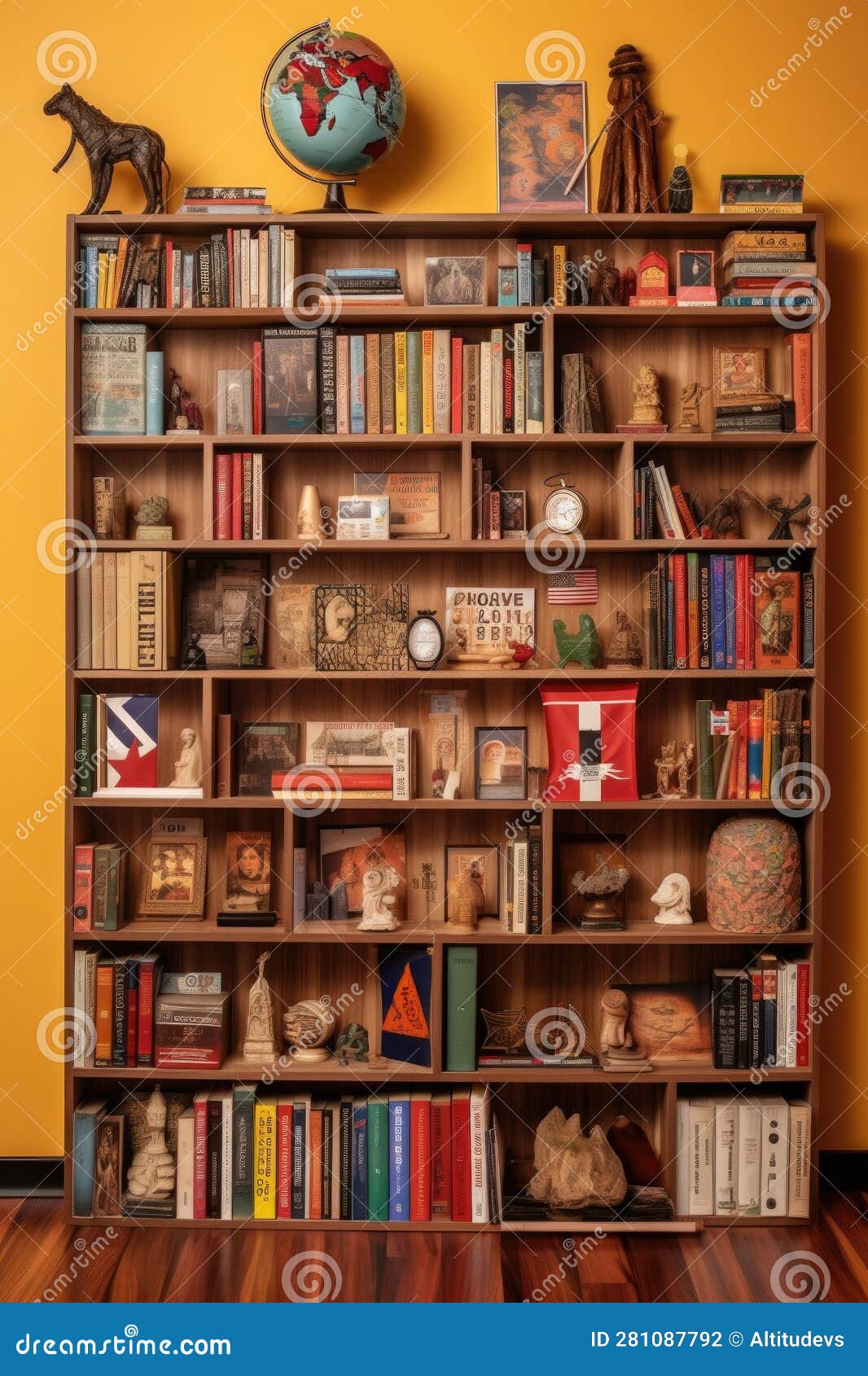 A Library Shelf with Books in Multiple Languages Stock Illustration ...