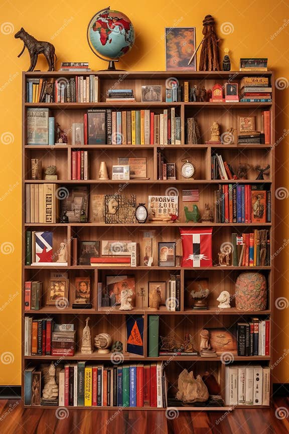 A Library Shelf with Books in Multiple Languages Stock Illustration ...