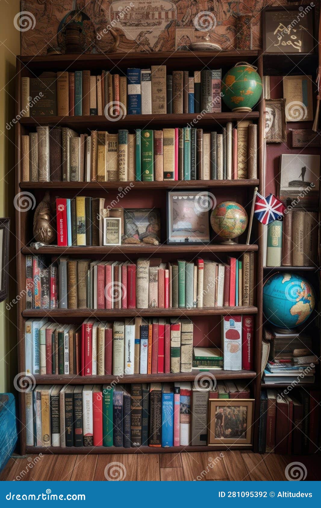 A Library Shelf with Books in Multiple Languages Stock Illustration ...