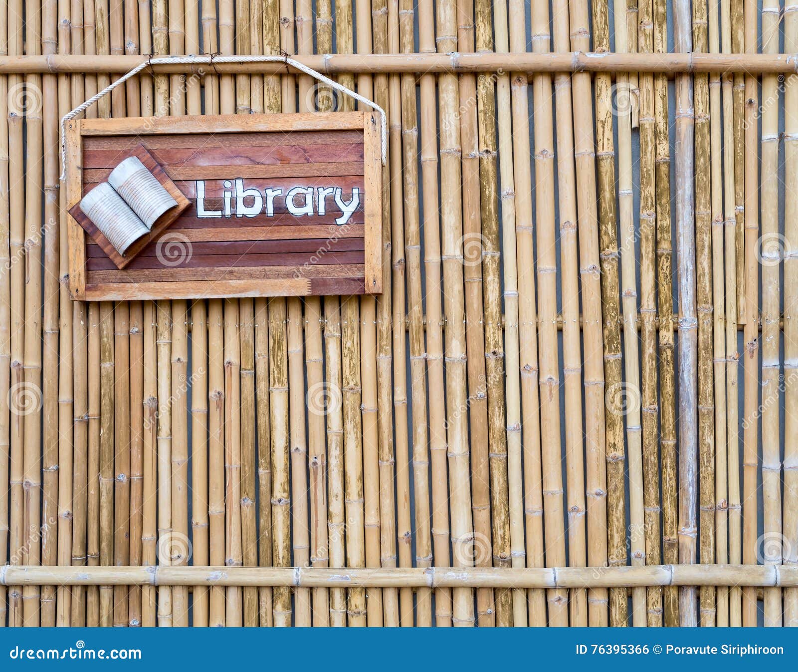 Library Sign on Bamboo Background Stock Photo - Image of decoration ...
