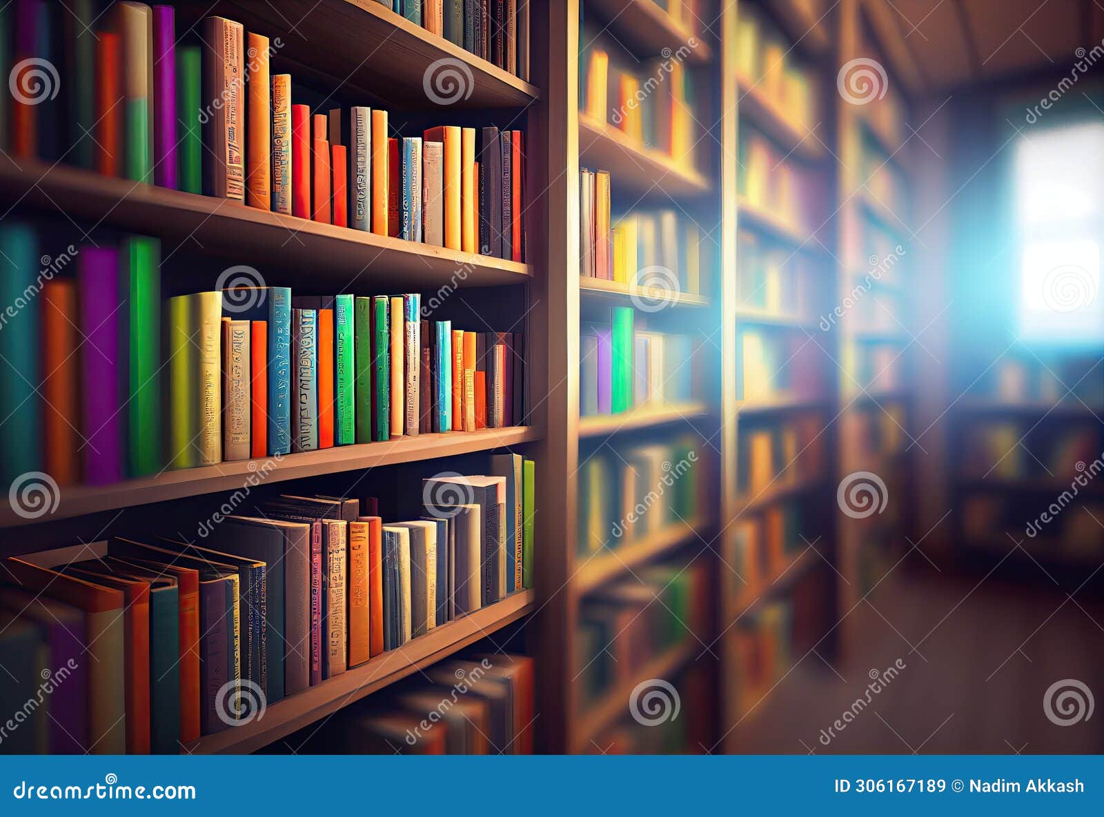 Library Stacks of Books and Bookshelf with DOF Effect and Light Stock ...