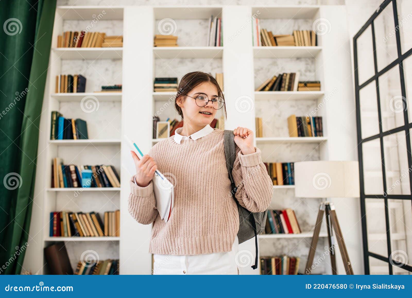 Student Girl Studying Hard in Library Stock Photo - Image of ...