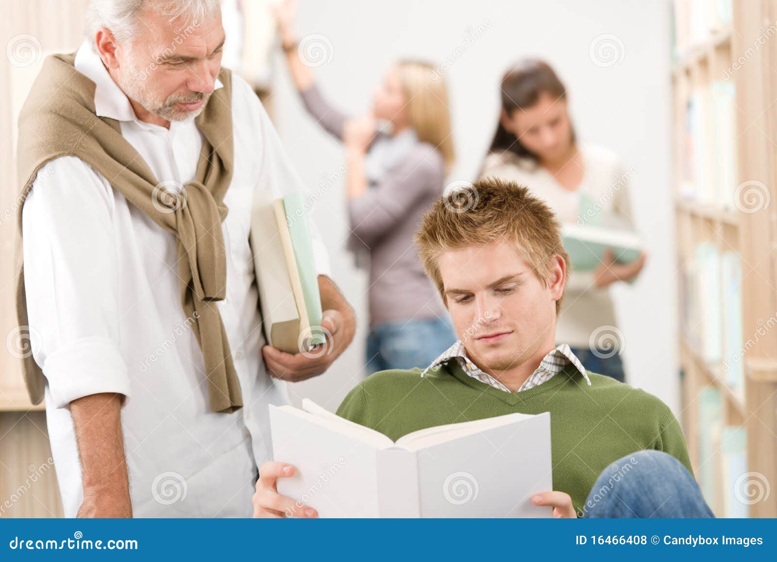 Library - Student with Mature Professor Stock Photo - Image of group ...