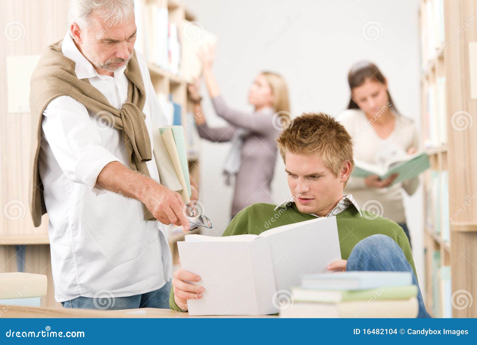 Library - Student with Mature Professor Stock Photo - Image of teach ...