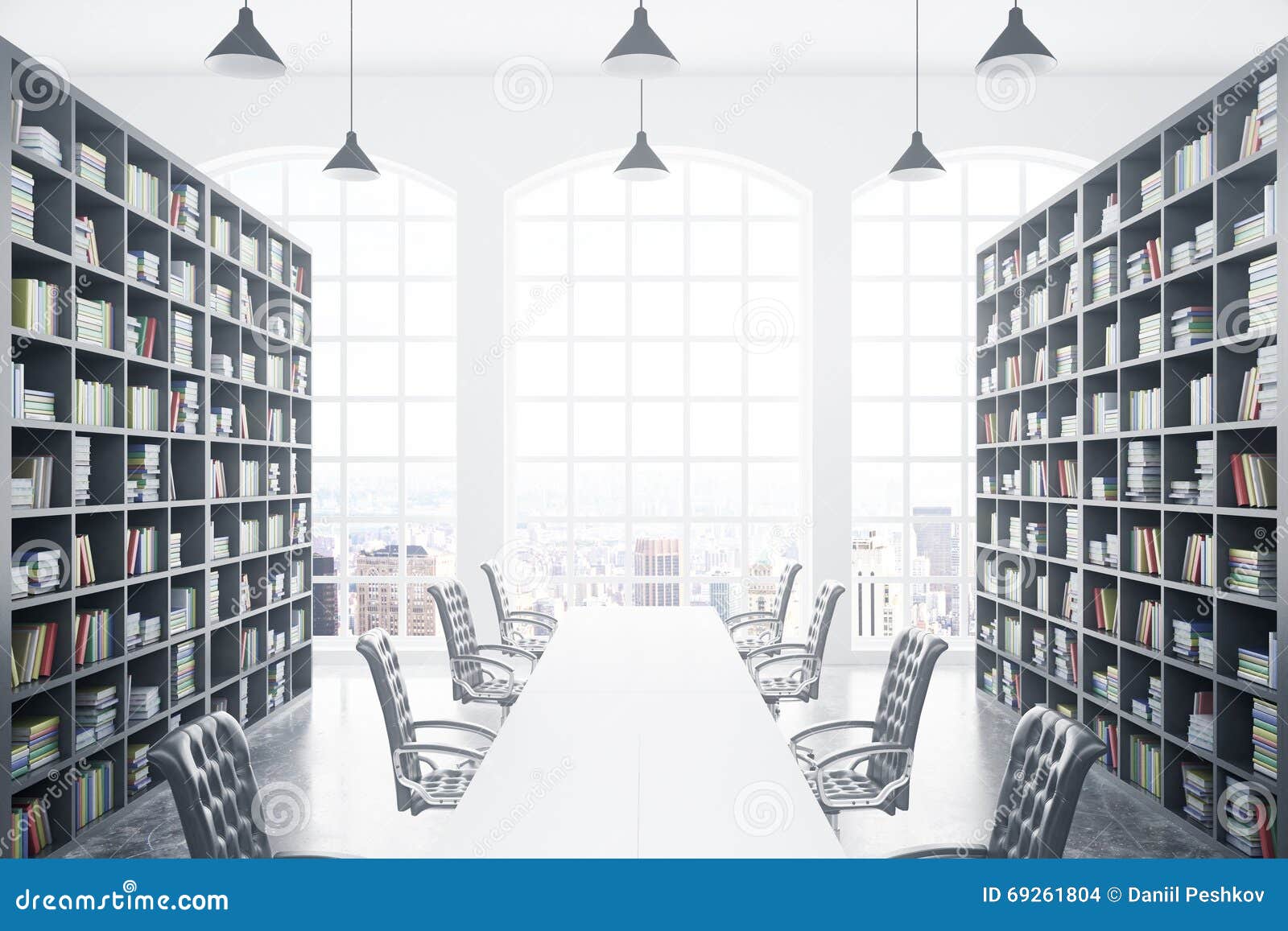 Library with Table and View Stock Illustration - Illustration of ...