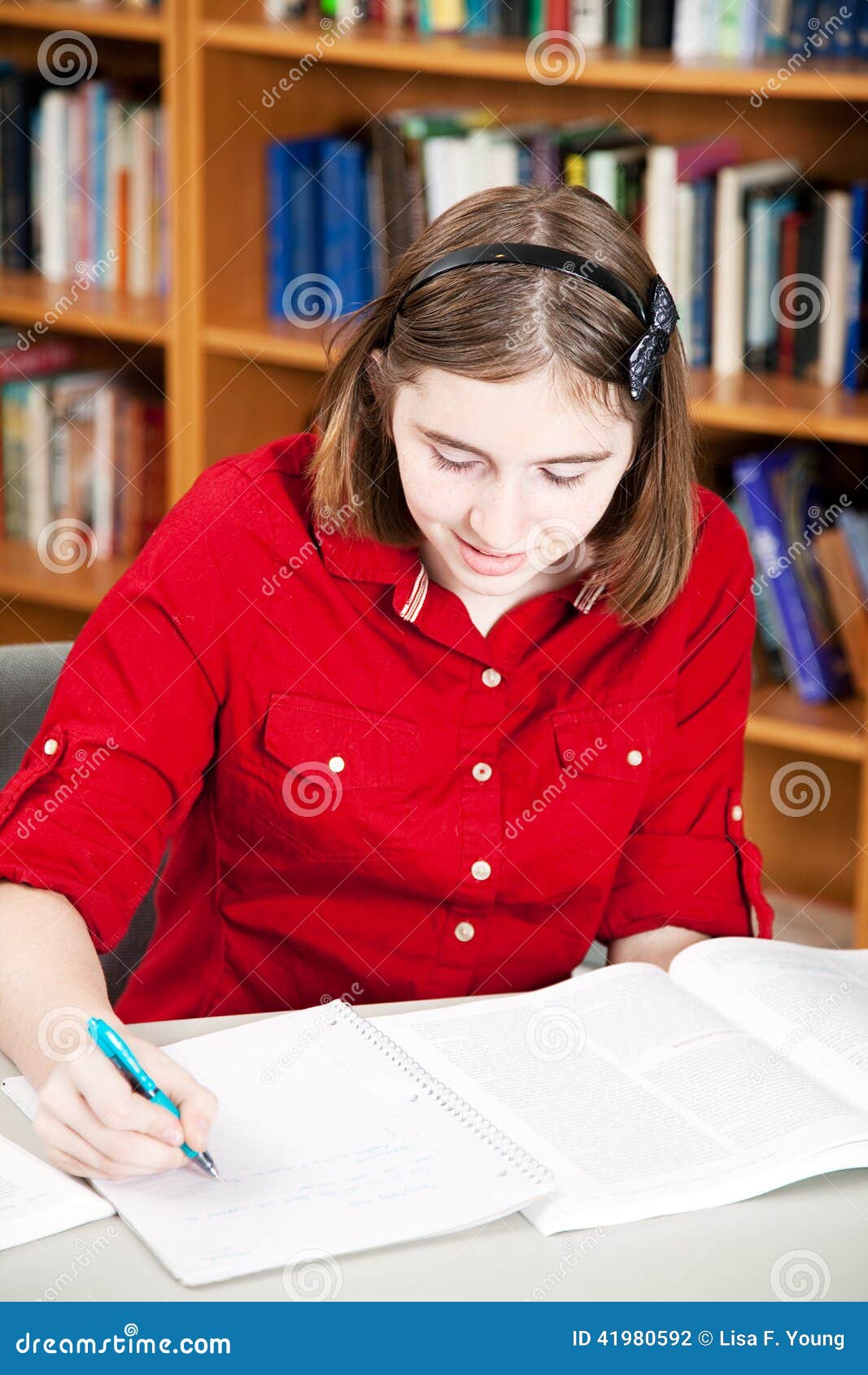 Library - Teen Girl Research Stock Photo - Image of table, notebook ...