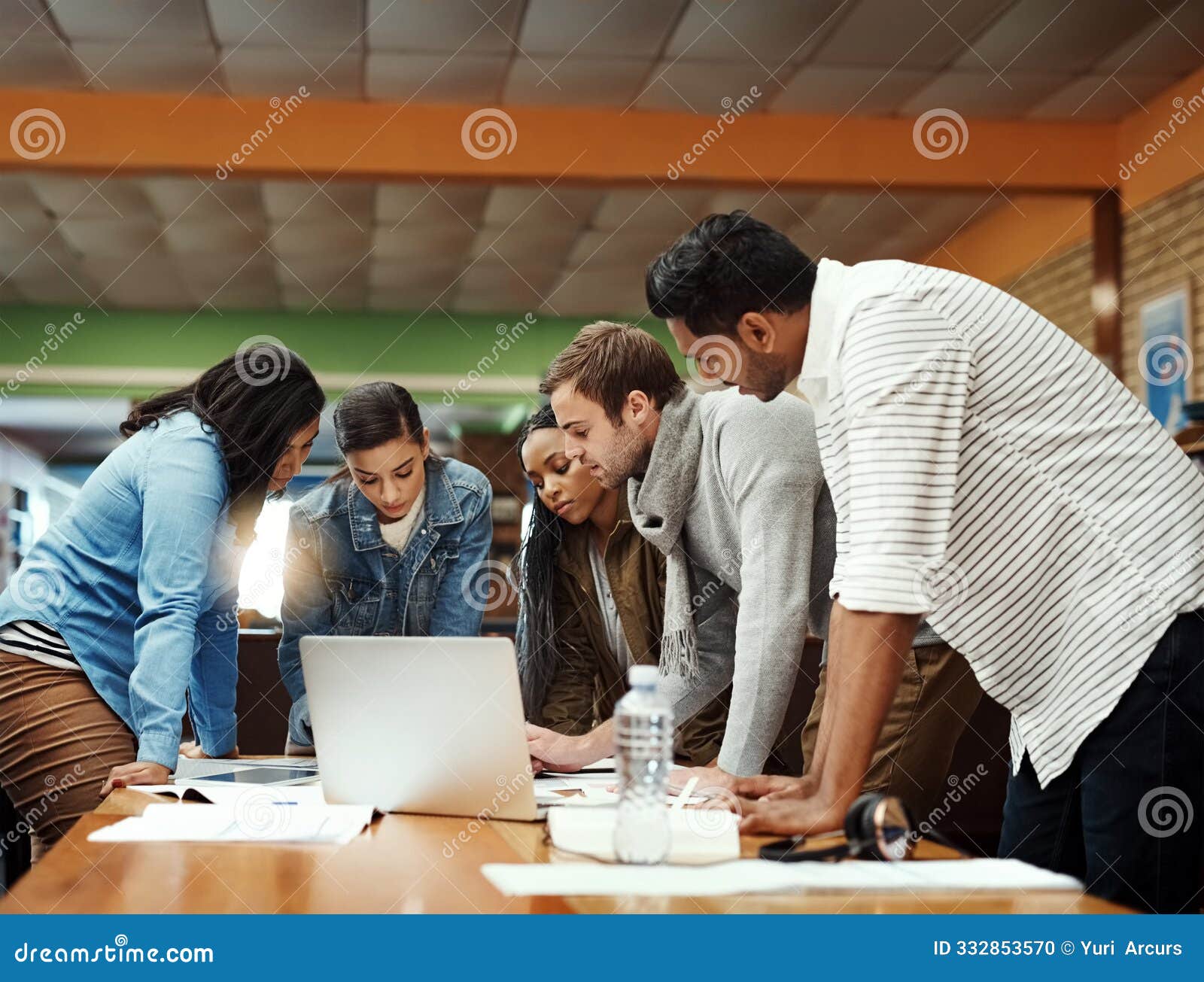 Library, University Student and Study Group with Laptop for Research ...
