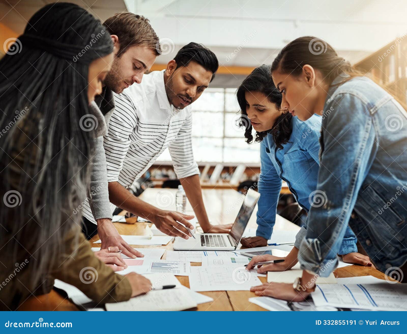 Library, University Student and Study Group with Laptop for Research ...