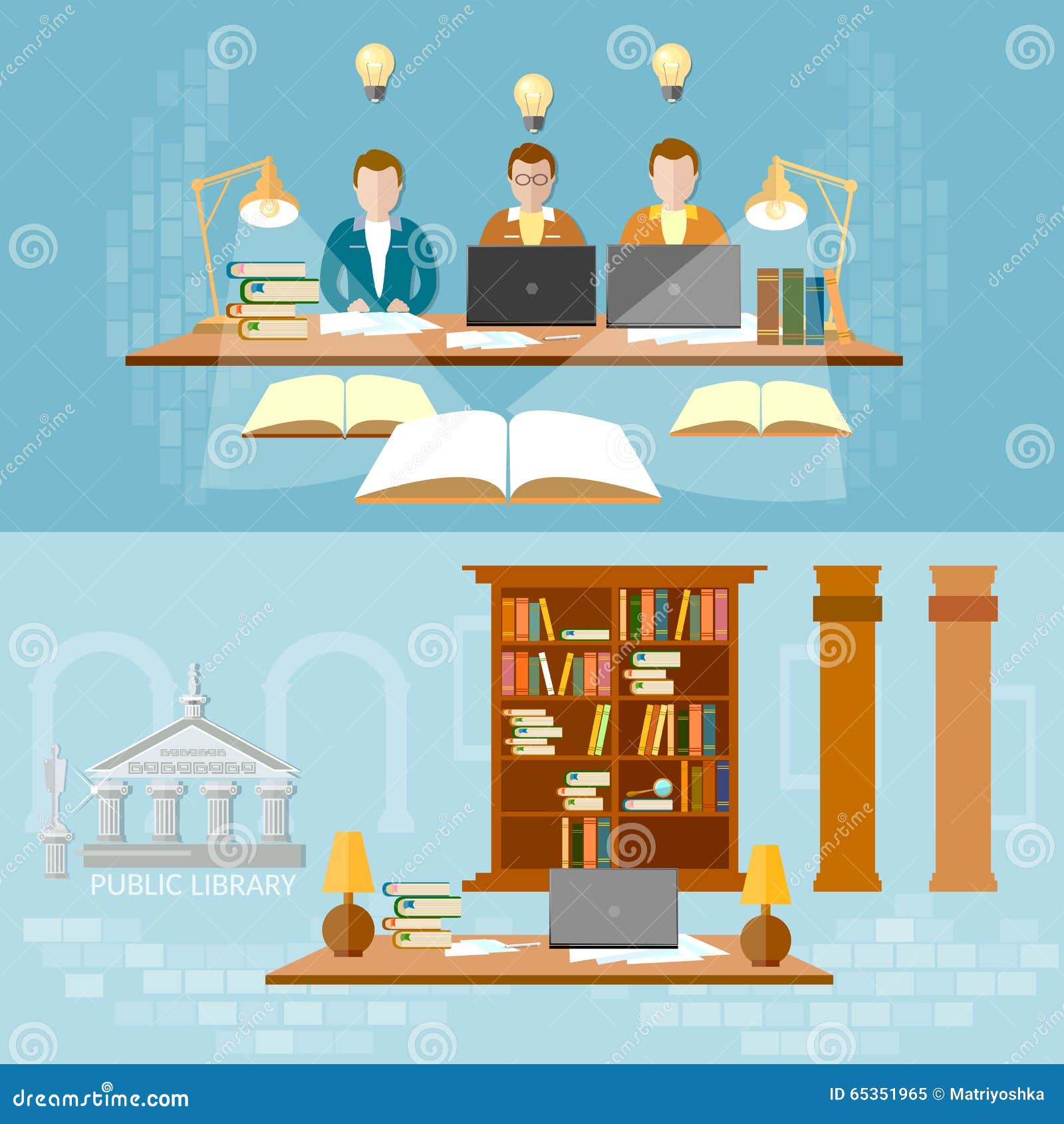 Library Vector Banner Students in the Reading Room Stock Vector ...