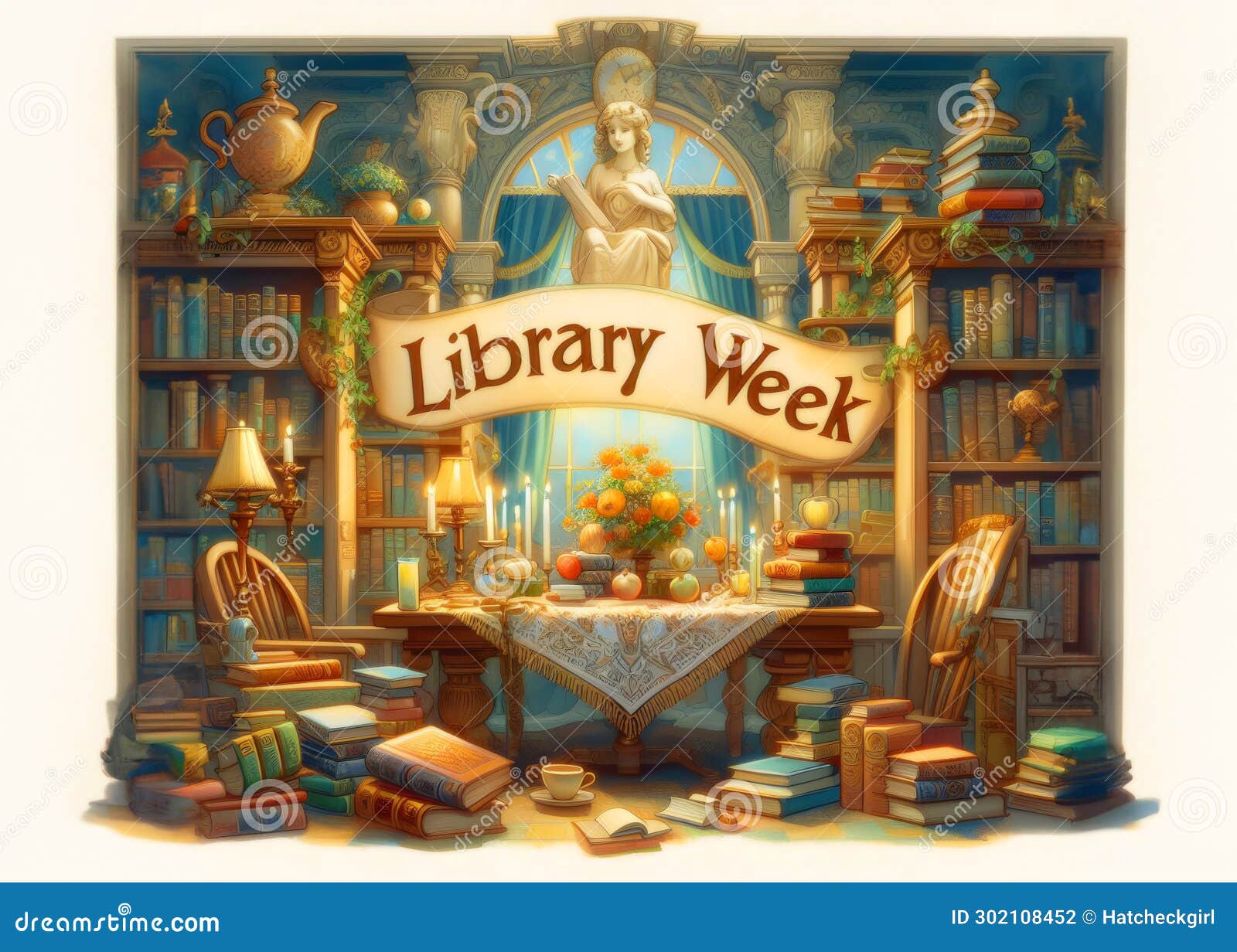 Library Week Poster in an Old-fashioned Library Stock Photo - Image of ...