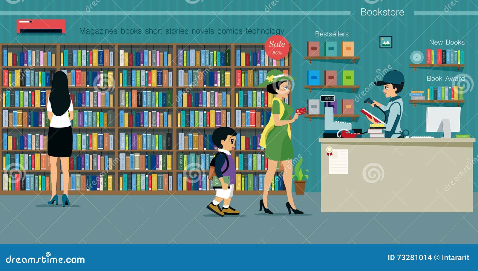 Librería ilustración del vector. Ilustración de cajero - 73281014