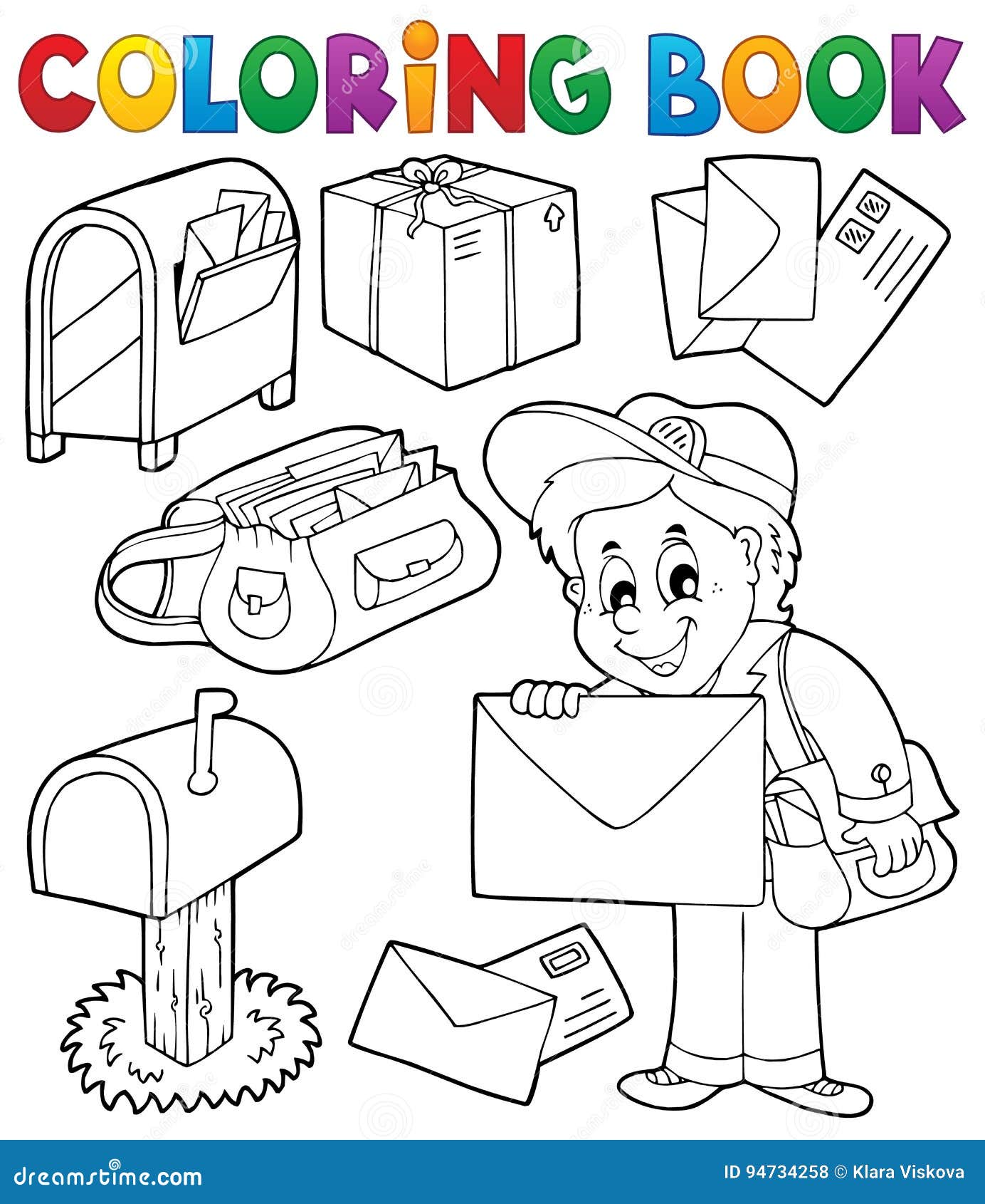 Libro De Colorear Con Thematics Del Cartero Ilustración del Vector ...