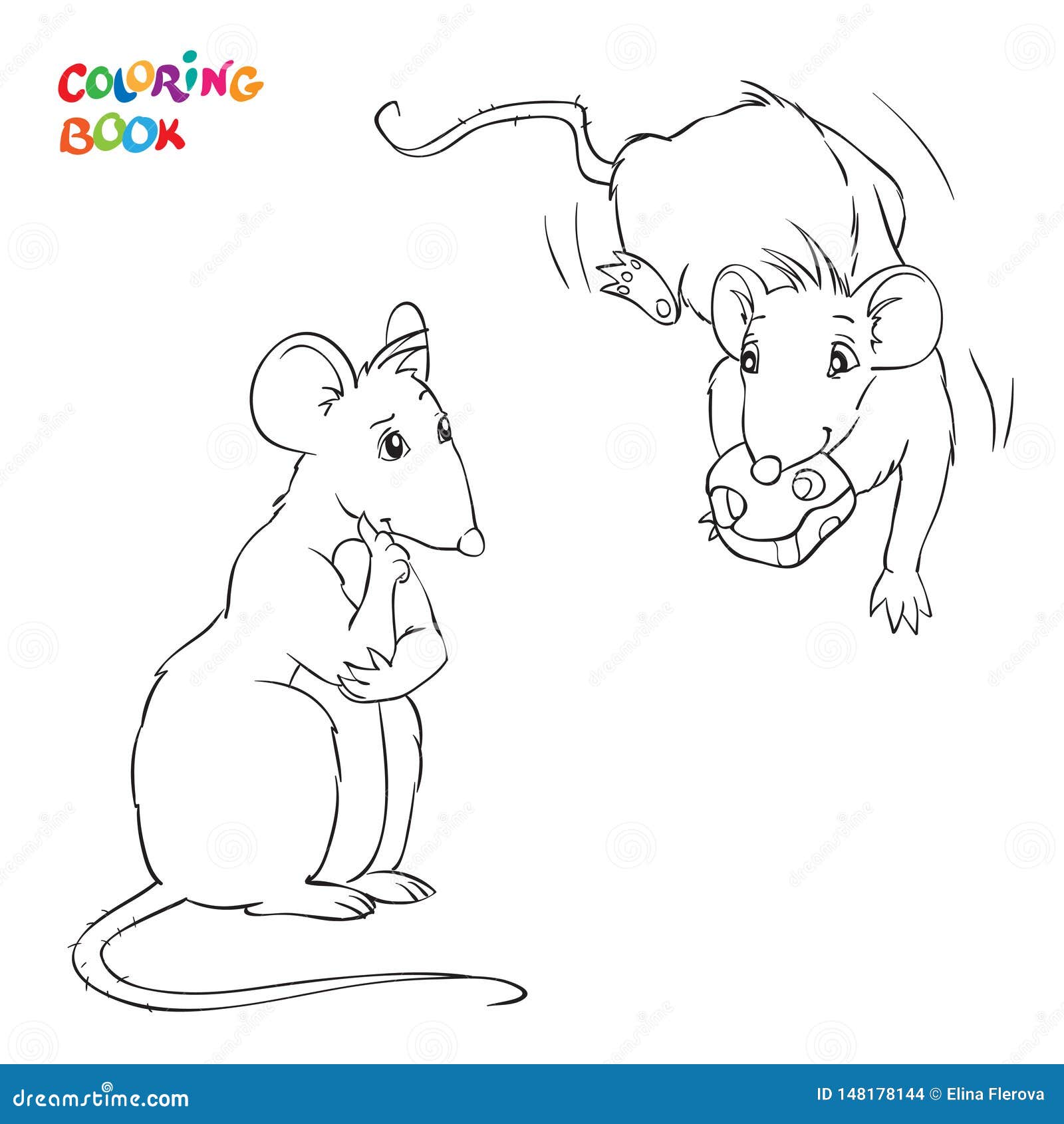 Libro De Colorear Del Vector Con Dos Ratas Rata Con Chees Ilustración ...