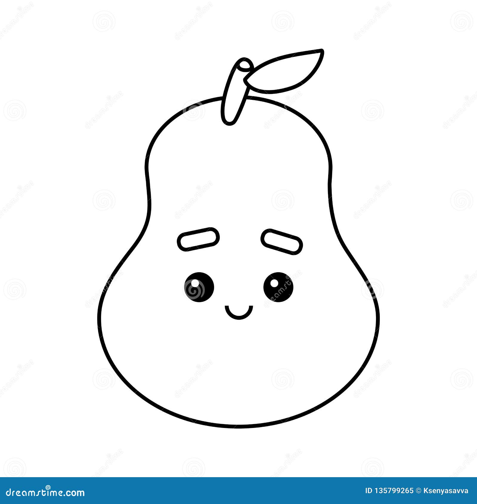 Libro De Colorear, Pera Con Una Cara Linda Ilustración del Vector ...