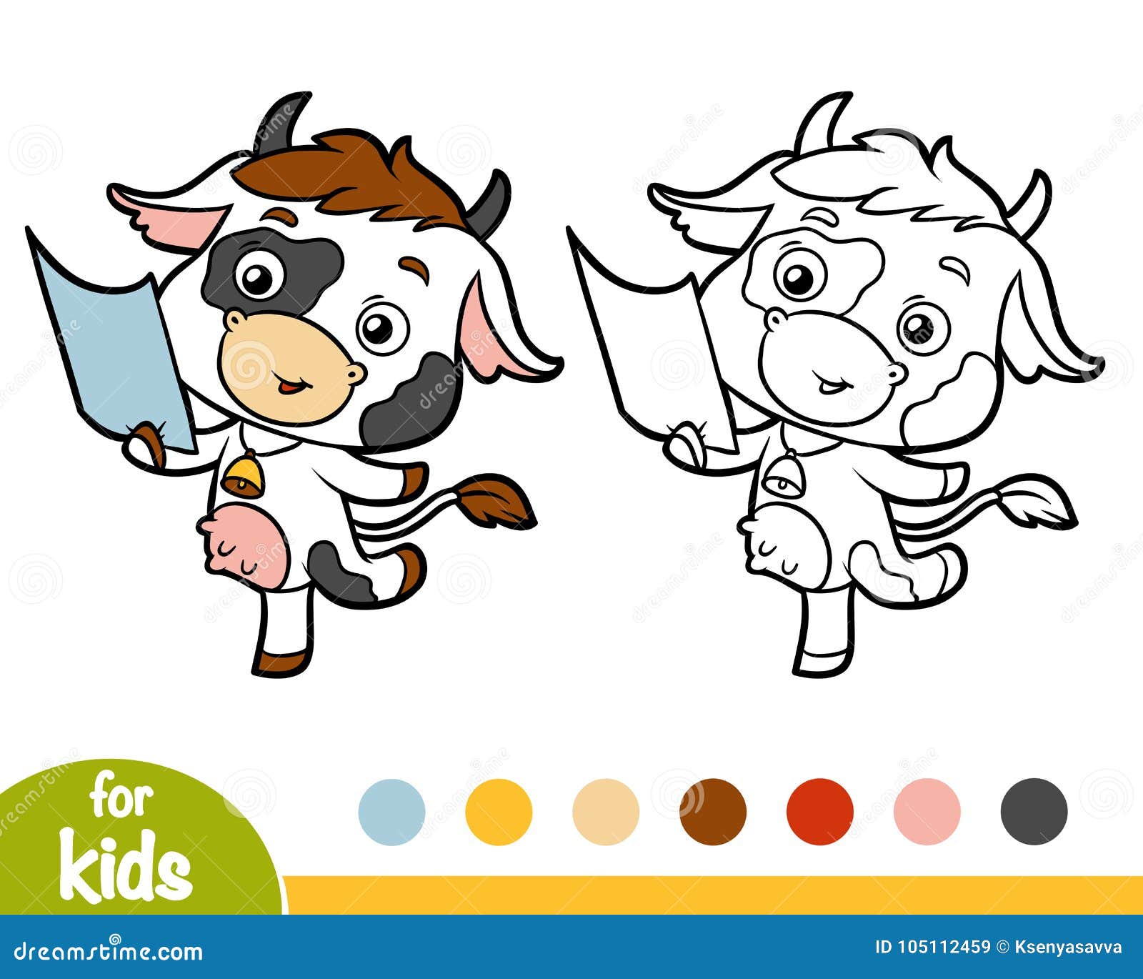 Libro De Colorear, Vaca Y Lista De Papel Ilustración del Vector ...