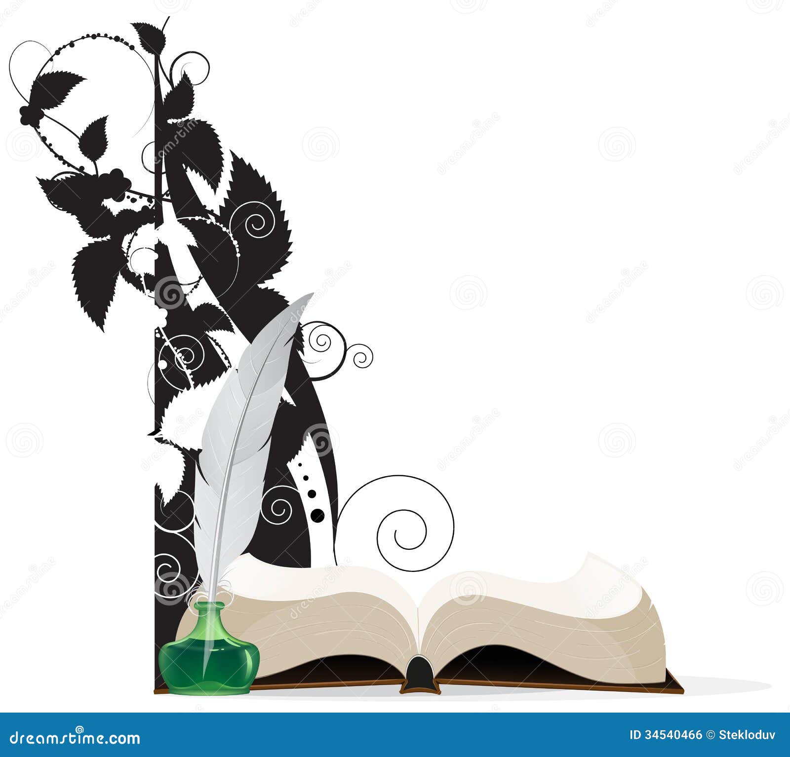 Libro, Pluma Y Siluetas Florales Ilustración del Vector - Ilustración ...