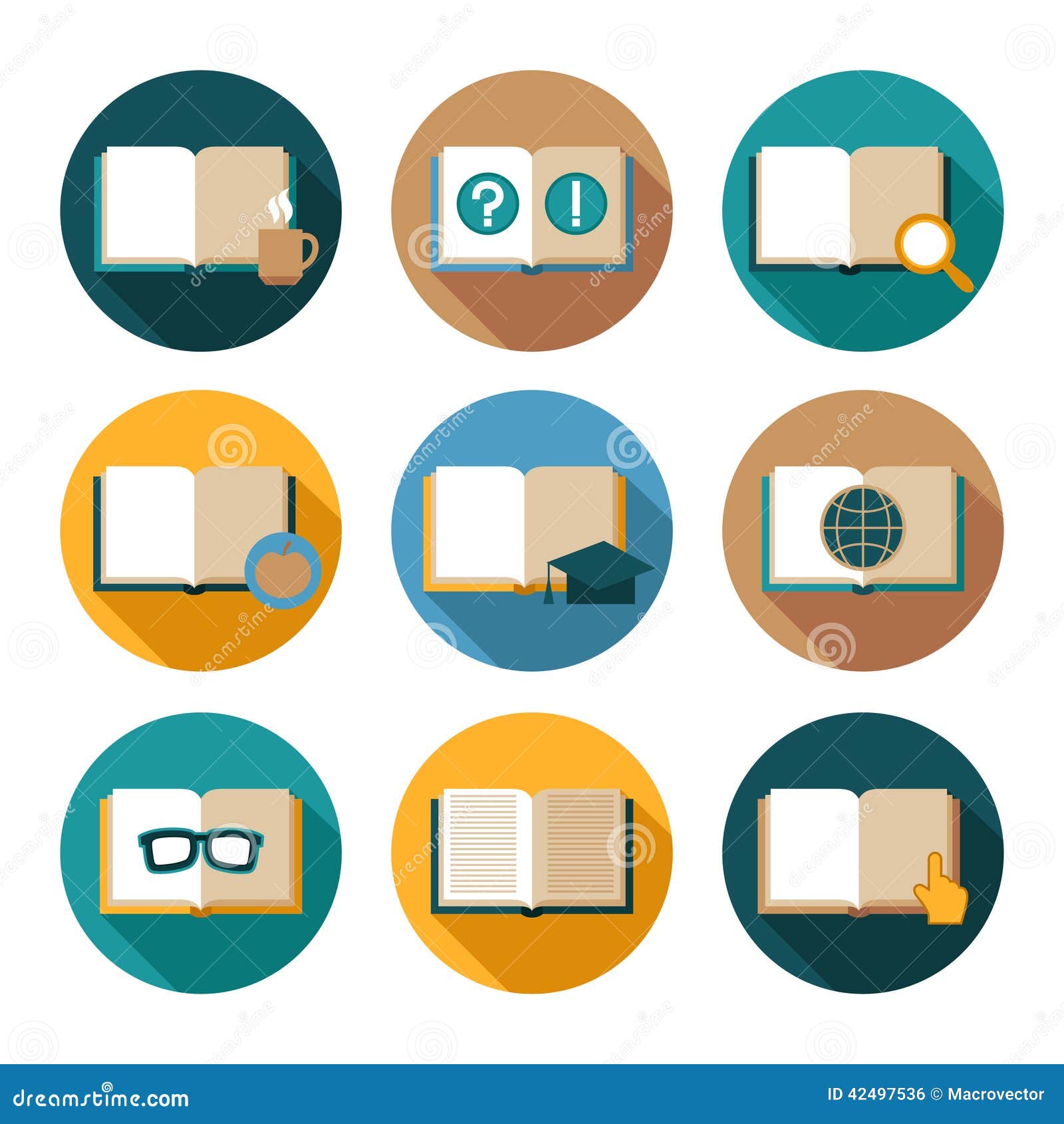 Libros E Iconos Planos De Los Símbolos Fijados Ilustración del Vector ...