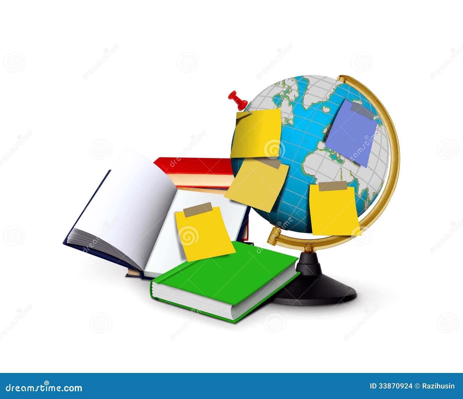 Libros Y Mapa Del Mundo Con Las Notas Stock de ilustración - Ilustración de empuje, nadie: 33870924